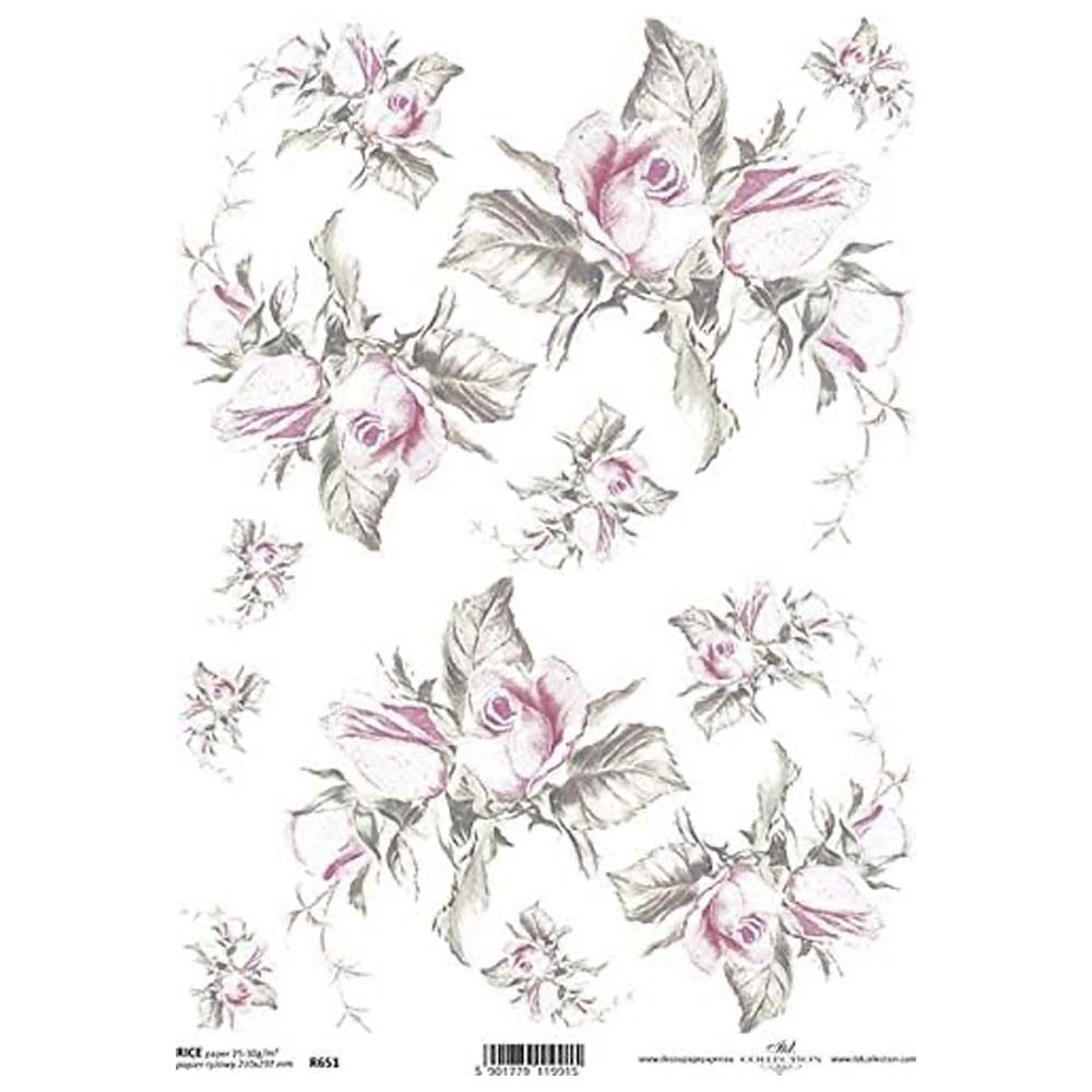 Palest Pink Roses Floral Rice Paper A4 ITD Rice Paper for Decoupage ...